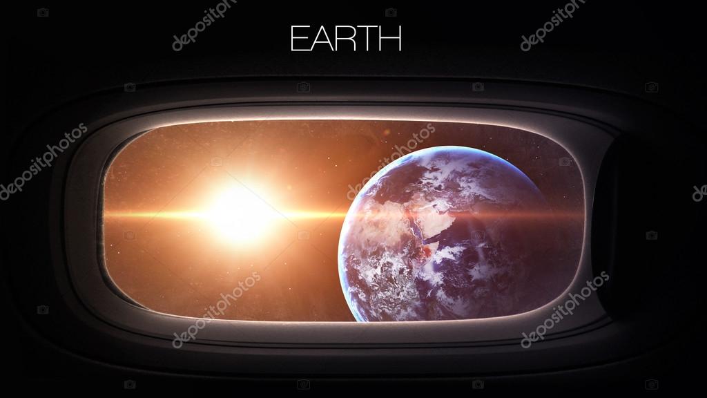 Earth - Beauty of solar system planet in spaceship window porthole ...