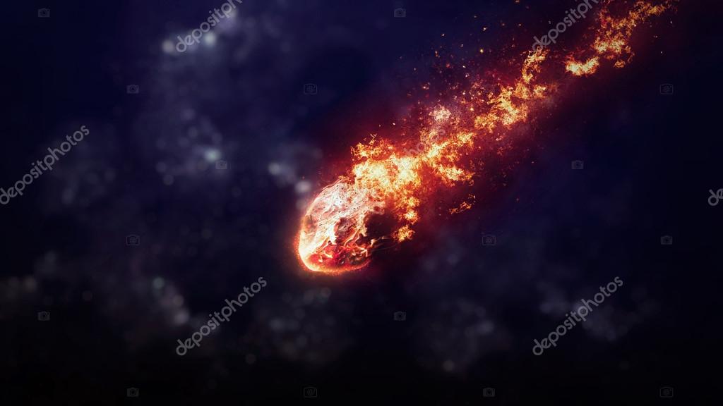 A Meteor glowing as it enters the Earths atmosphere. Elements of this ...