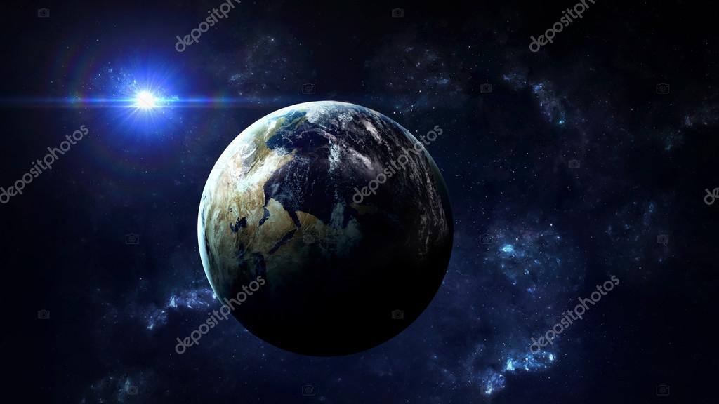 High Resolution Planet Earth view. The World Globe from Space in a star ...