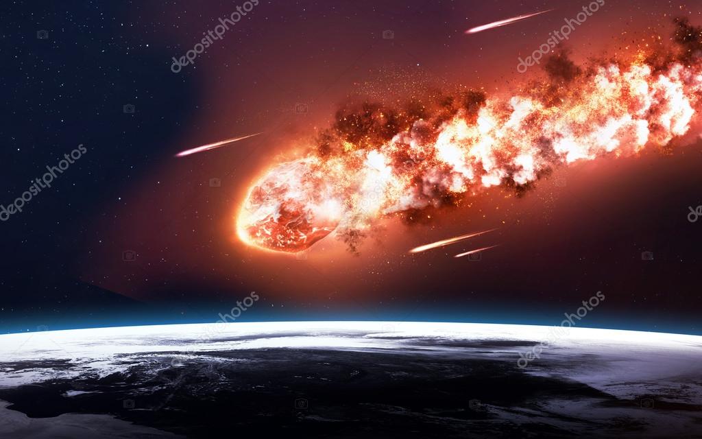 The Falling Meteor Rain. Comet in space, meteor and energy, asteroid ...