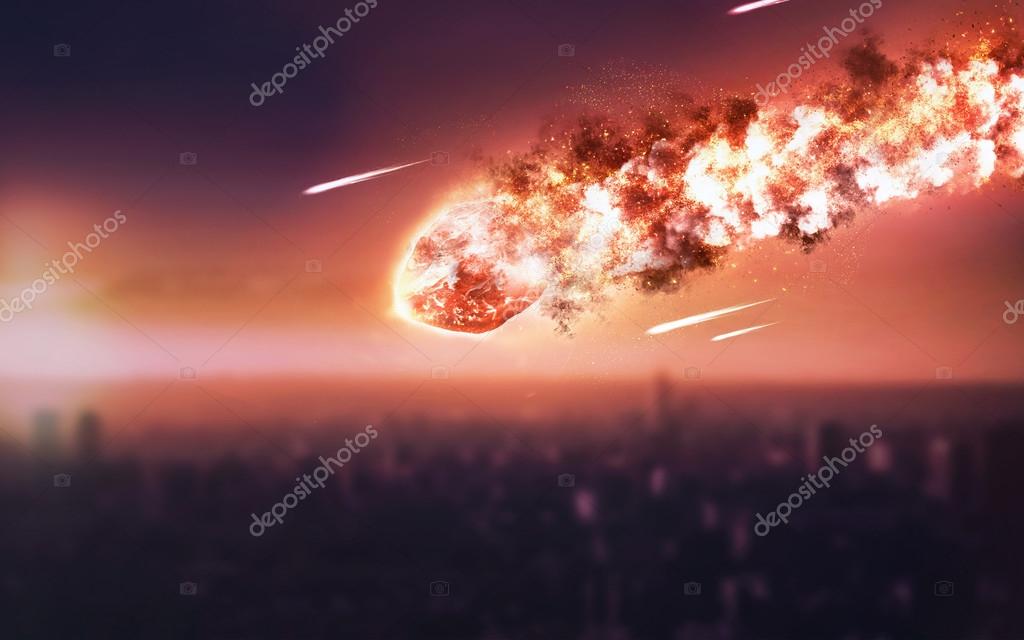 The Falling Meteor Rain. Comet in space, meteor and energy, asteroid ...