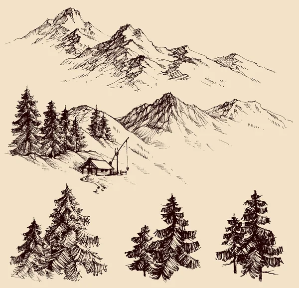 Mountain Trees Outline