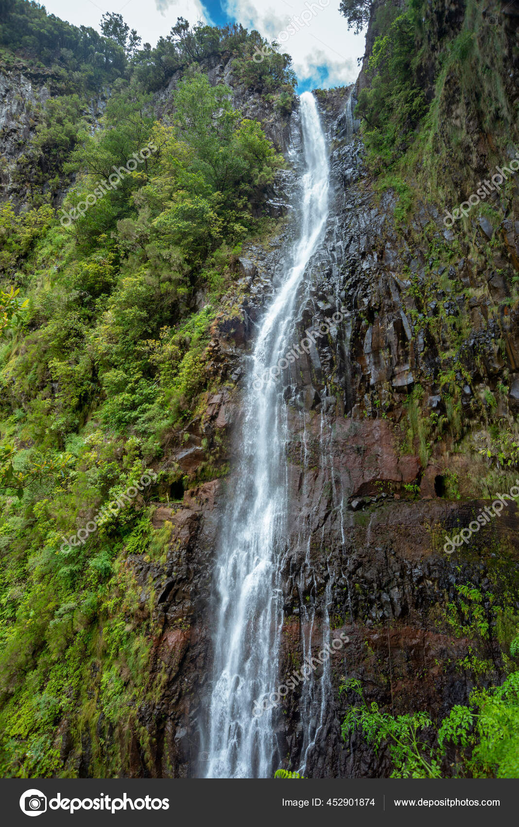 Risco Waterfall Located Tropical Forest Madeira Island Portugal — Stock ...