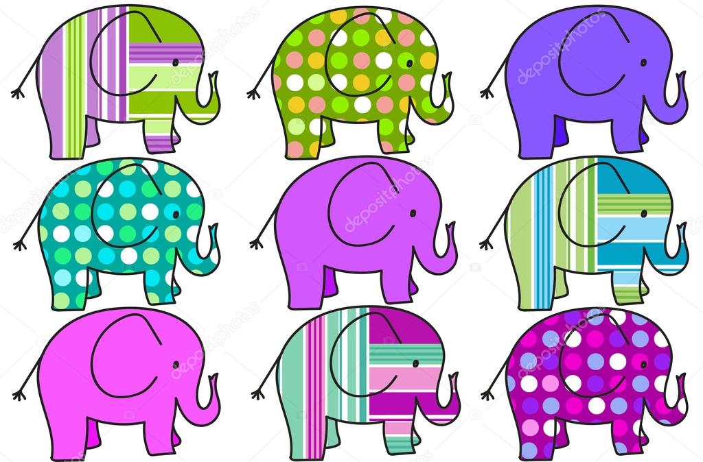Colorful Elephants Clipart