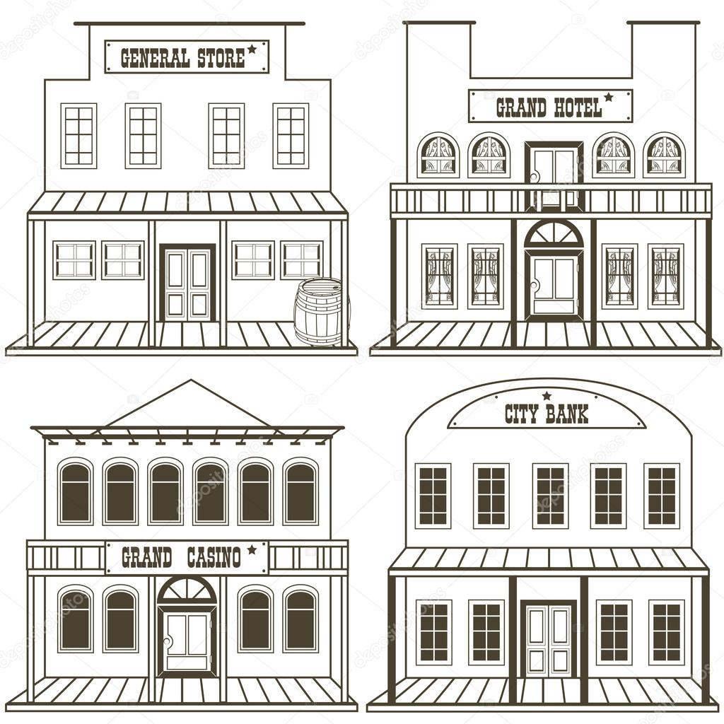 Old west buildings outlined 2 Stock Vector Image by ©Stiven #99874310