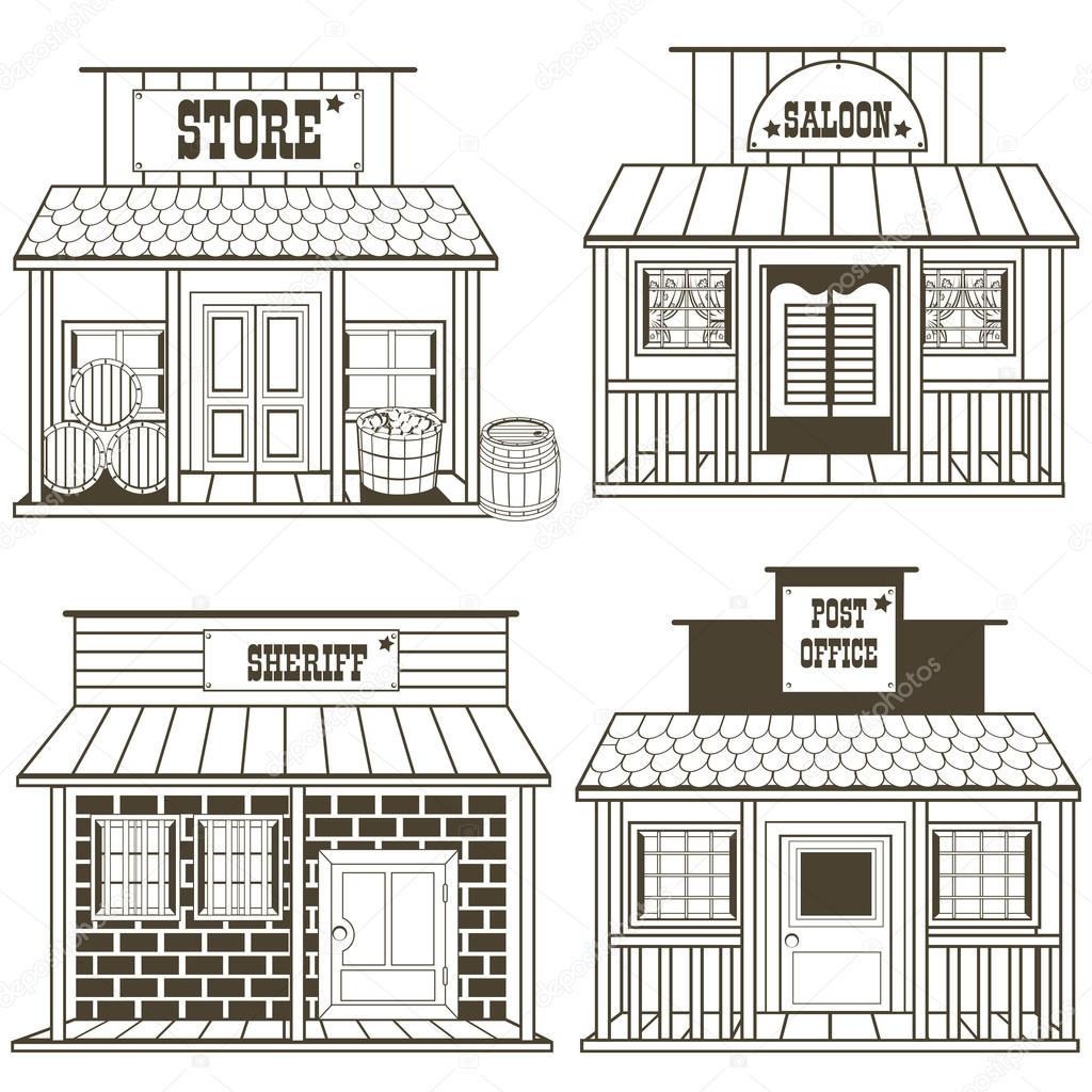 Old west buildings outlined Stock Vector by ©Stiven 99874326