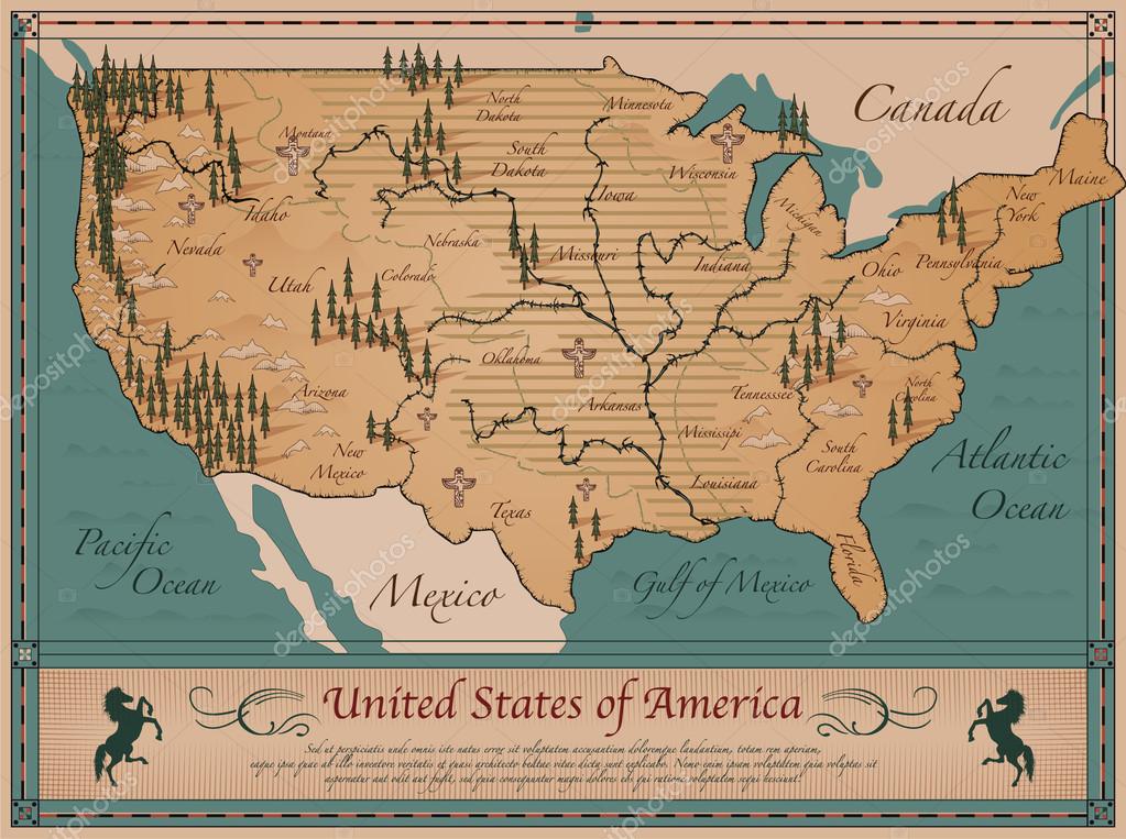 Primer Mapa De Estados Unidos Ilustración De Estados Unidos Mapa De