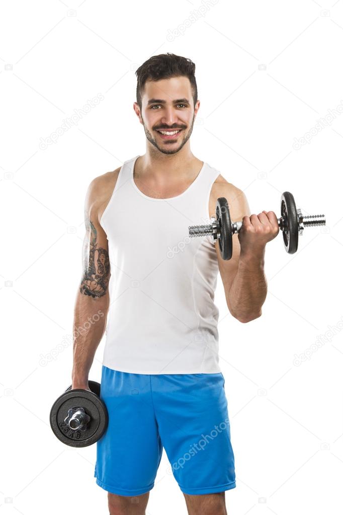 Athletic man lifting weights Stock Photo by ©ikostudio 54810855
