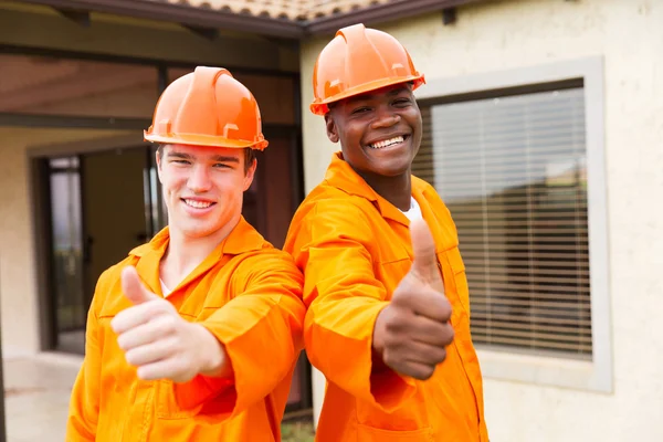 construction workers giving thumbs up - Stock Image - Everypixel