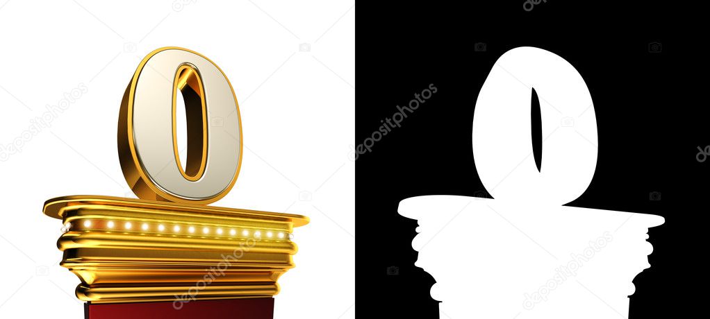 Number Zero on a golden platform with alpha map — Stock Photo ...