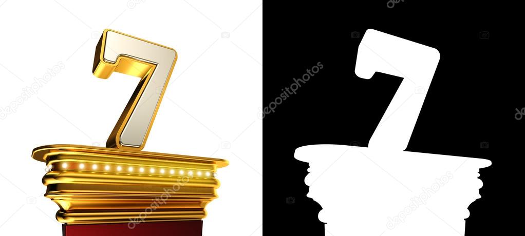 Number Seven on a golden platform with alpha map — Stock Photo ...