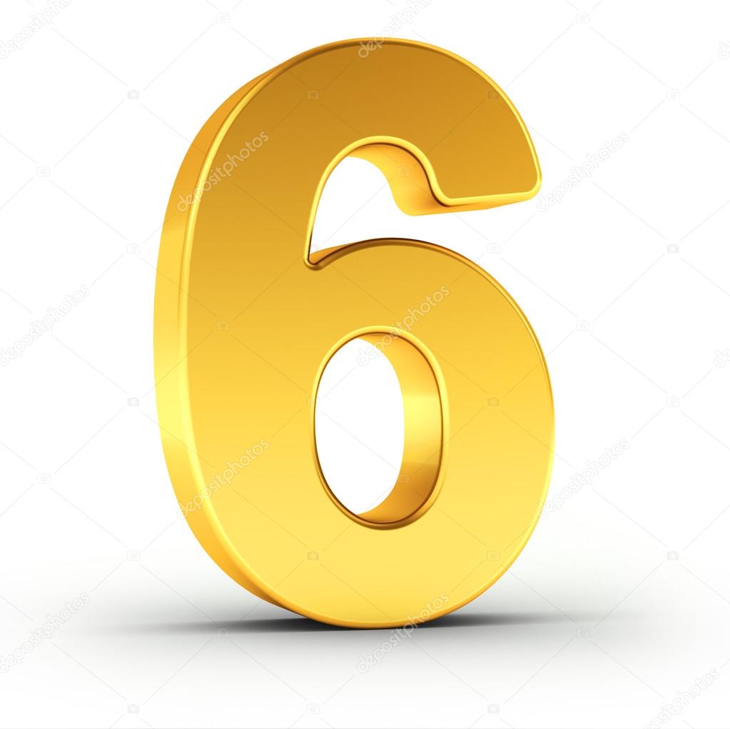 The number six as a polished golden object with clipping path Stock ...