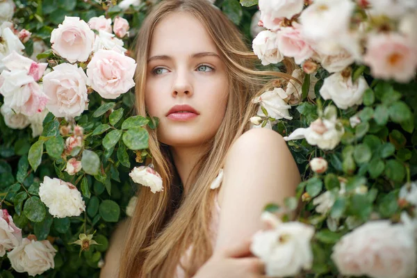 Beautiful young woman smells a rose flower - Stock Image - Everypixel