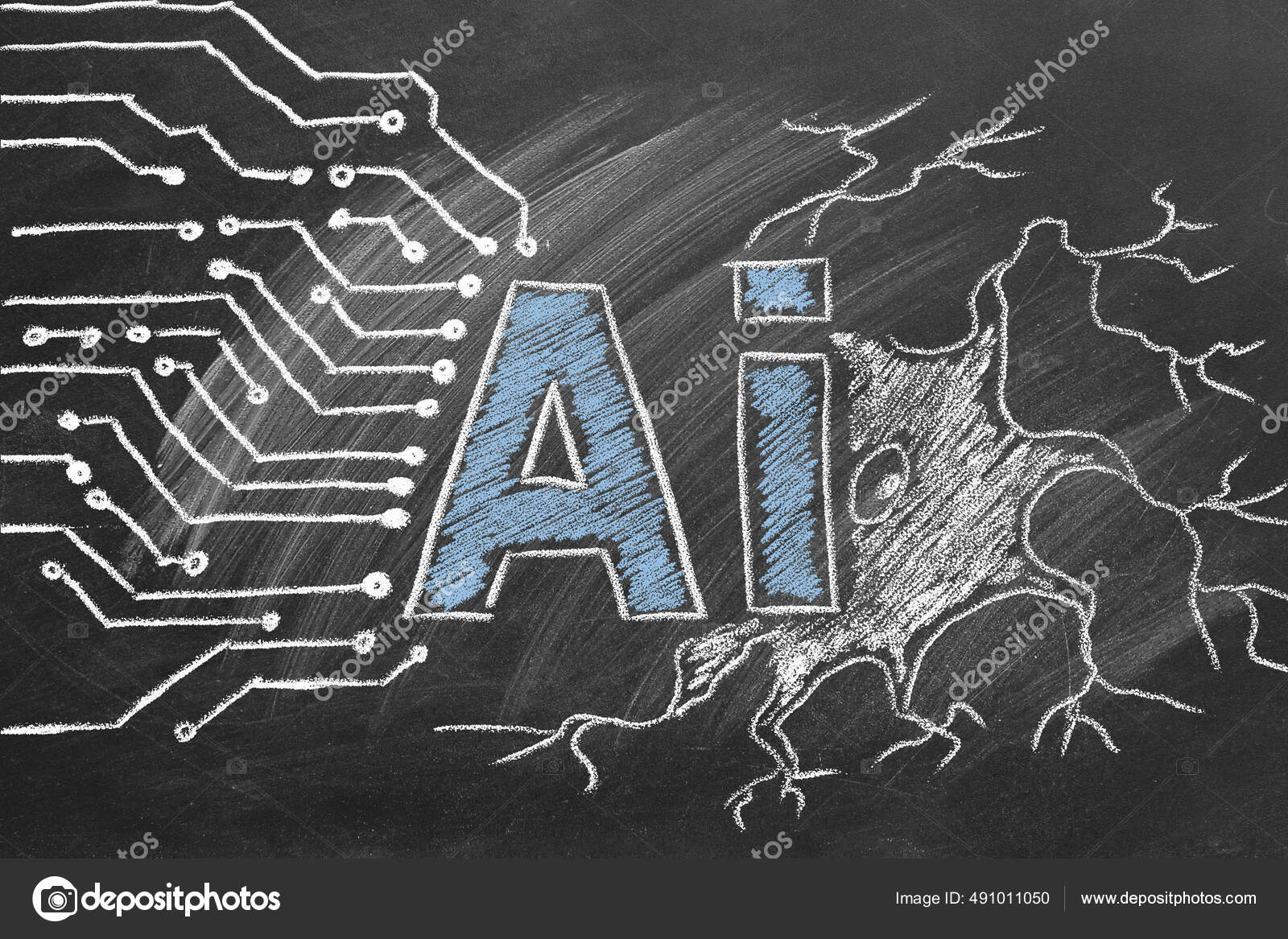 Artificial Intelligence Text Circuit Board Neuron Hand Drawn Blackboard Stock Photo by ...