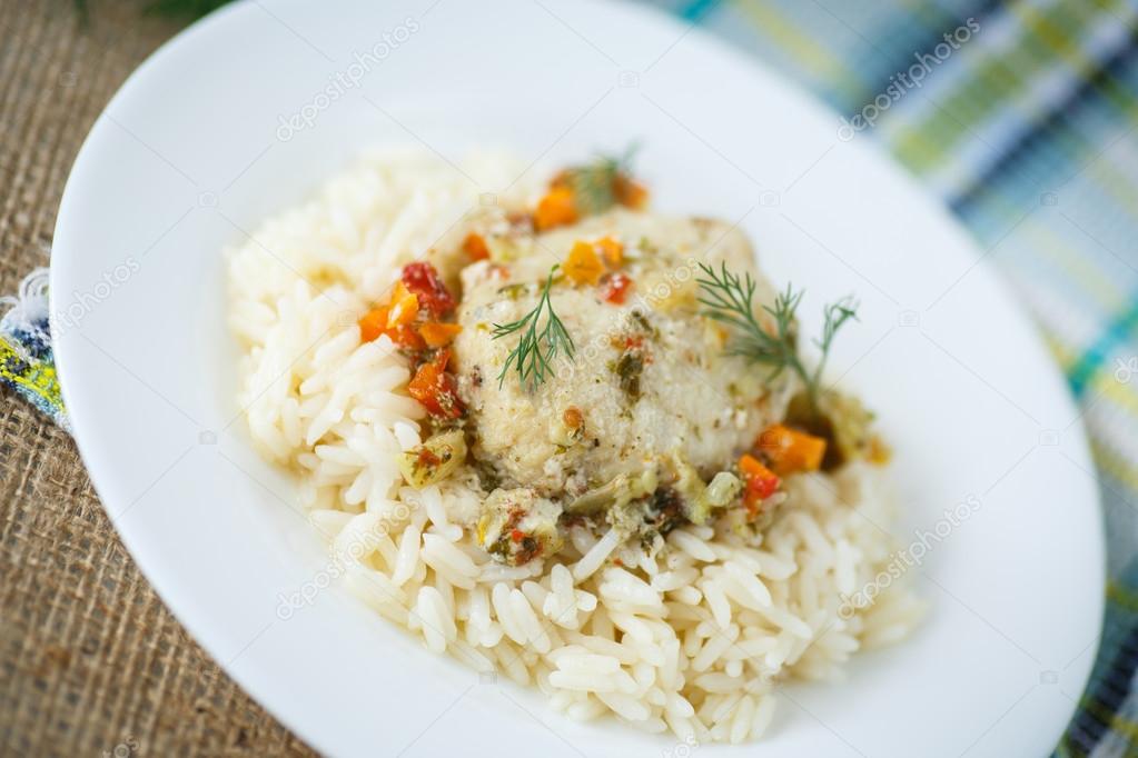 Boiled rice with fish balls Stock Photo by ©Rawlik 59452115