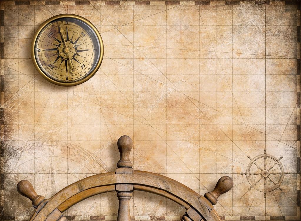 Vintage nautical map with compass background 3d illustration — Stock ...