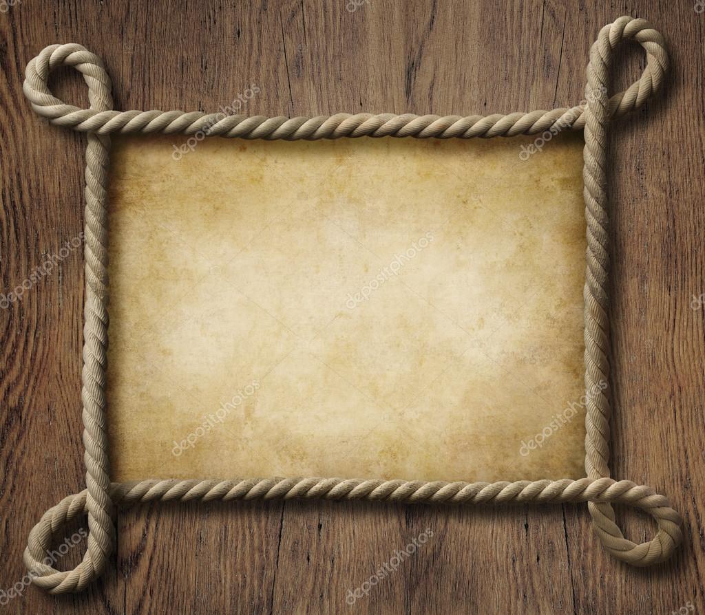 Pirate theme nautical rope frame with old paper background — Stock ...