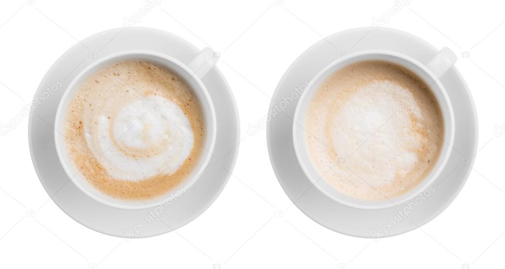 Coffee latte or cappuccino cup top view isolated on white — Stock Photo ...