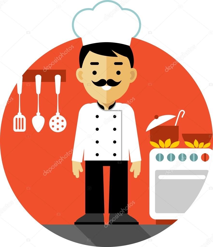 Chef cook on kitchen background in flat style Stock Vector Image by ...