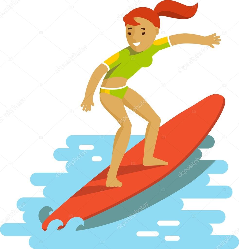 Young surfer girl on surfboard riding the wave Stock Vector Image by ...