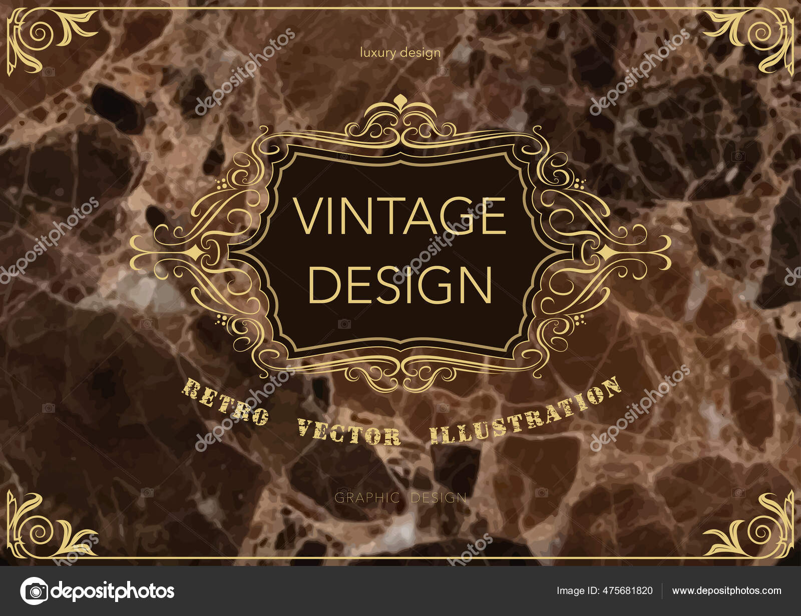 Golden Frame Template Marble Background Colored Illustration Luxury ...