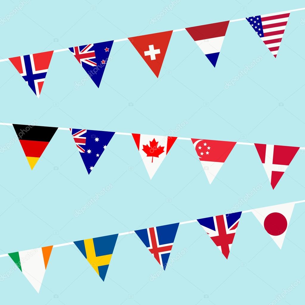 Bunting with flags of the most developed countries in the World – Stock ...