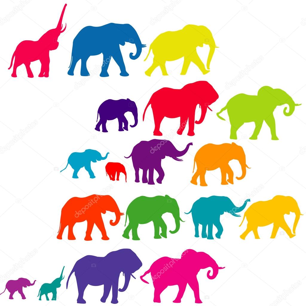 Colored elephants silhouettes Stock Vector by ©hibrida13 55975577