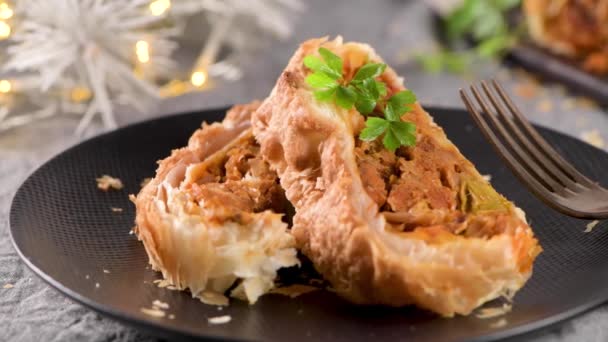 Puff Pastry Vegetable Roll Kitchen Decorated Countertop — Stock Video ...