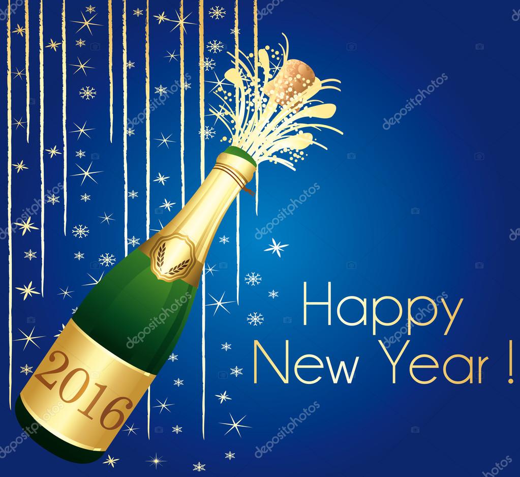 Happy New Year Gold And Blue Greeting Card Vector Illustration — Stock Vector © Albachiaraa