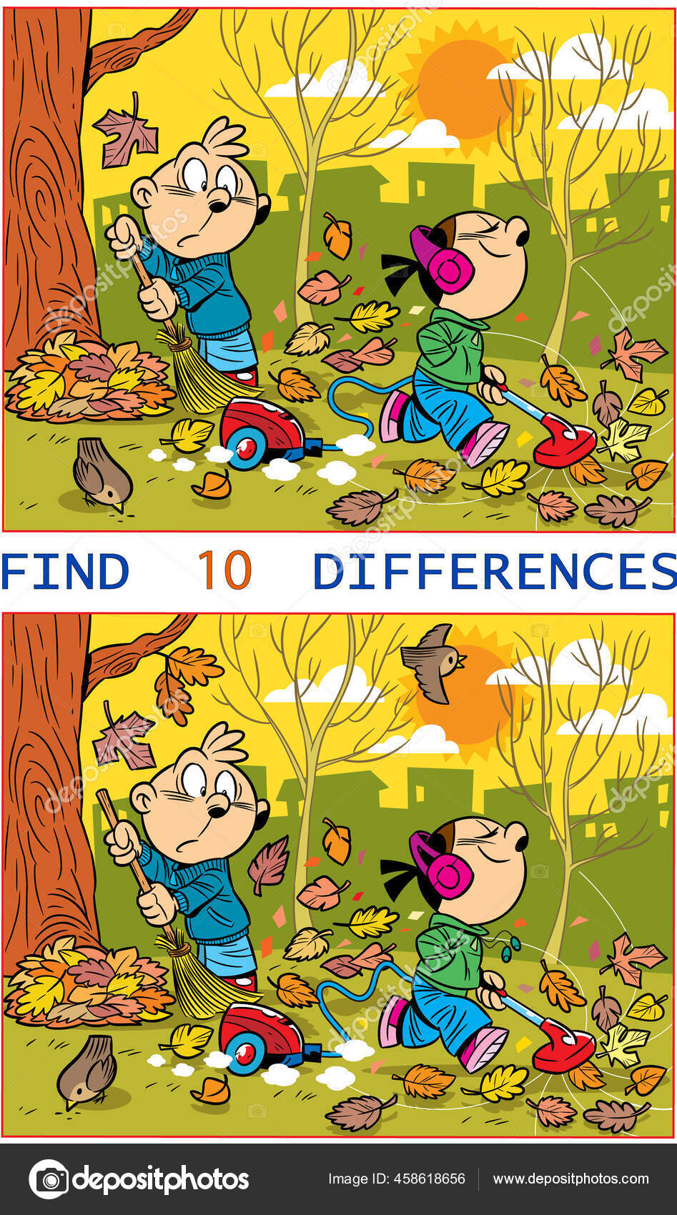 Illustration Puzzle You Need Find Ten Differences Pictures Children ...