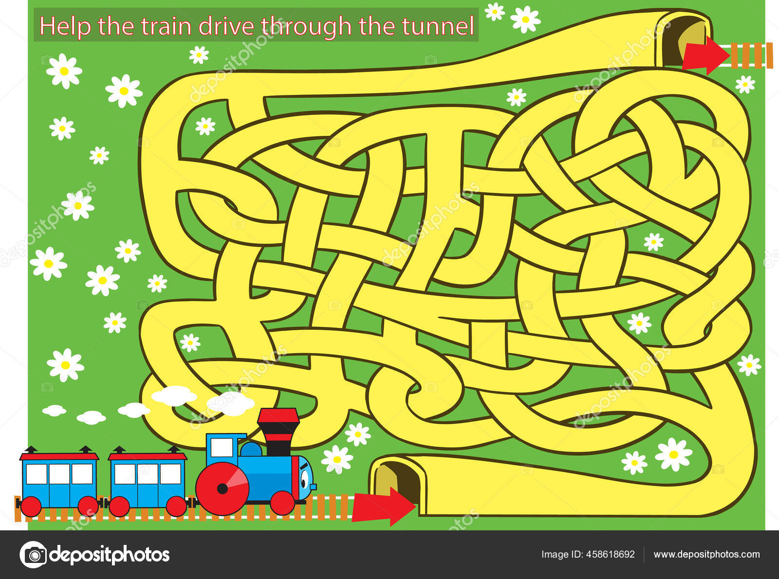 Ilustración Vectorial Con Laberinto Donde Necesitas Ayudar Locomotora ...