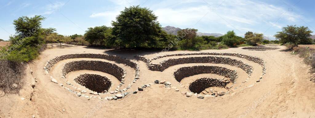 Acueducto Cantalloc en Nazca o ciudad de Nazca, acueductos espiral o ...