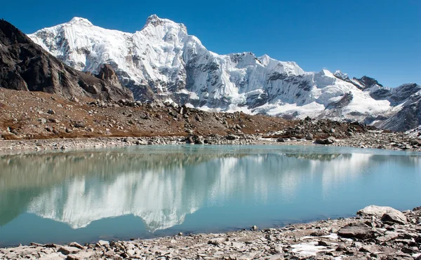 Hungchhi peak and Chumbu peak above Ngozumba glacier - Stock Image ...