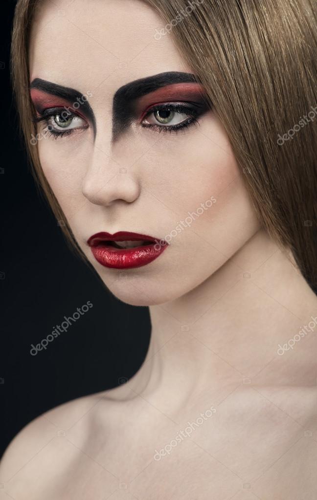 Woman with professional black and red vampire make-up — Stock Photo ...