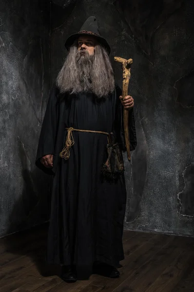 Old sorcerer with a wooden staff — Stock Photo © FlexDreams #69616349