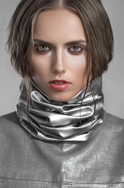woman with makeup in silver dress - Stock Image - Everypixel