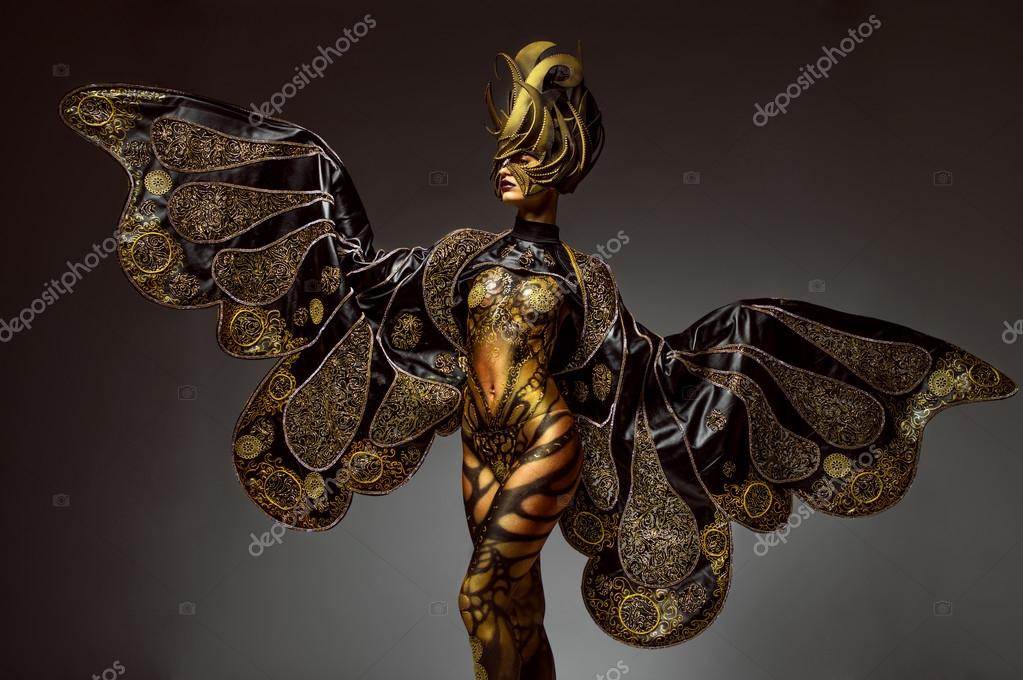 Model with fantasy butterfly body — Stock Photo © FlexDreams #82346376