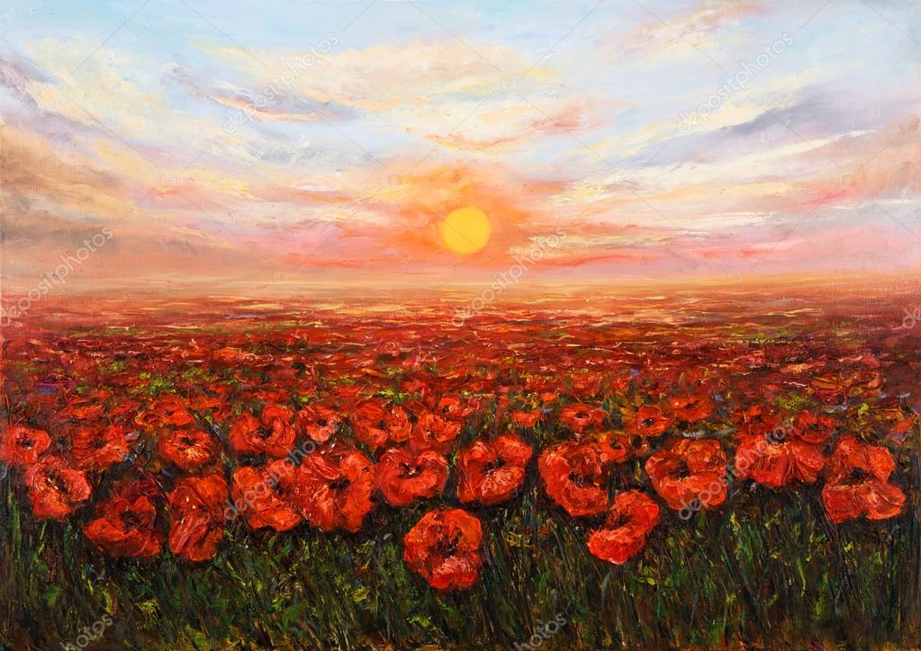 Flower fields sunset Stock Illustration by ©borojoint #90755386