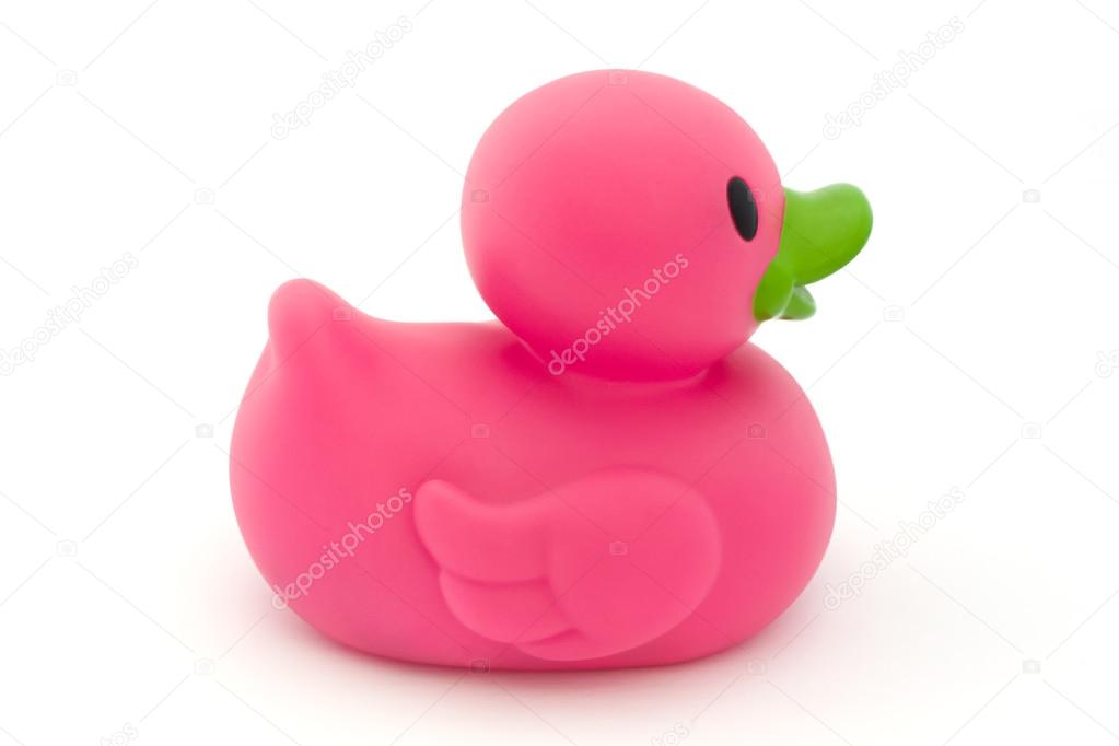 Single pink rubber duck on white — Stock Photo © lucielang #66970237