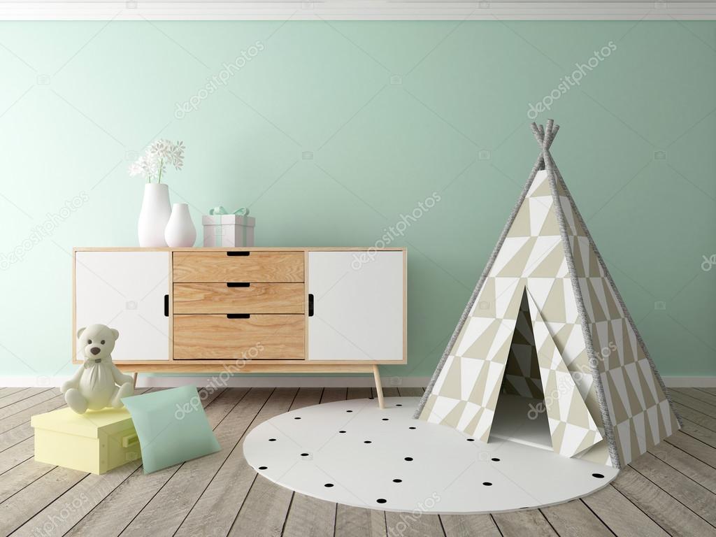 Playroom interior with blue wall — Stock Photo © zuzulicea #92447862