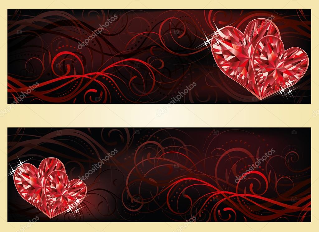 Love banners with two ruby hearts, vector illustration Stock Vector ...