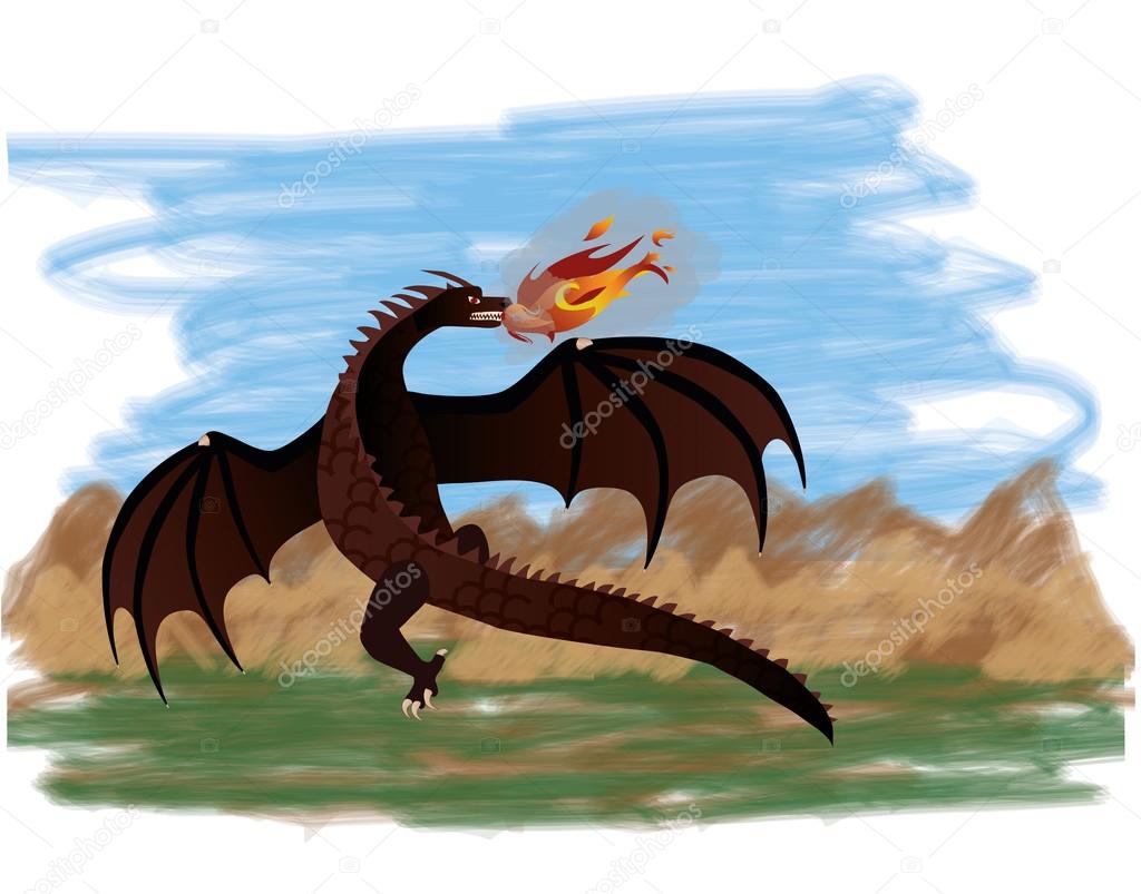 Magical dragon flying, vector illustration Stock Vector Image by ...