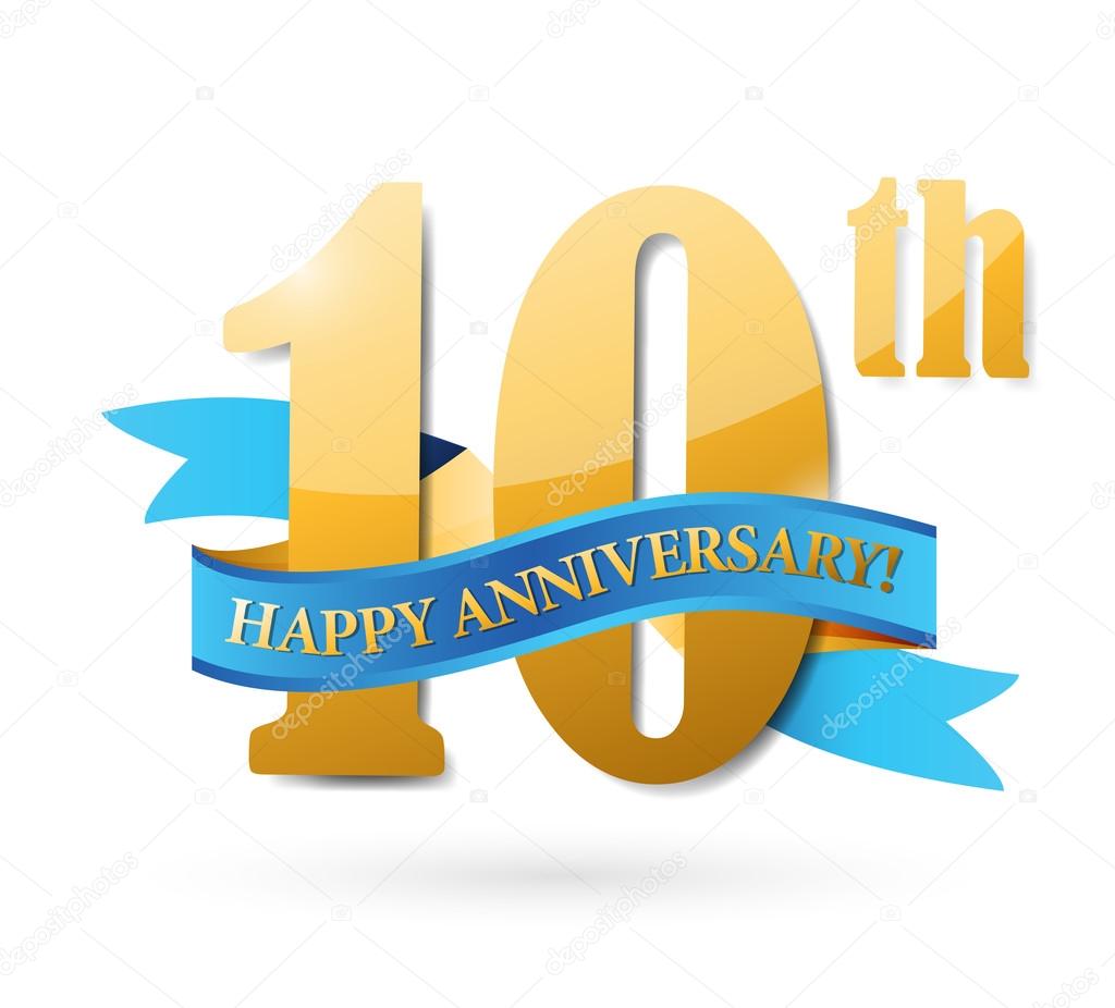 10th anniversary ribbon sign illustration Stock Illustration by ...