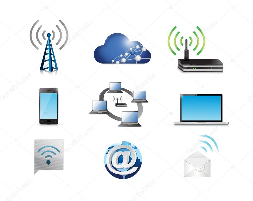 Communication network concept icon set Stock Illustration by ...