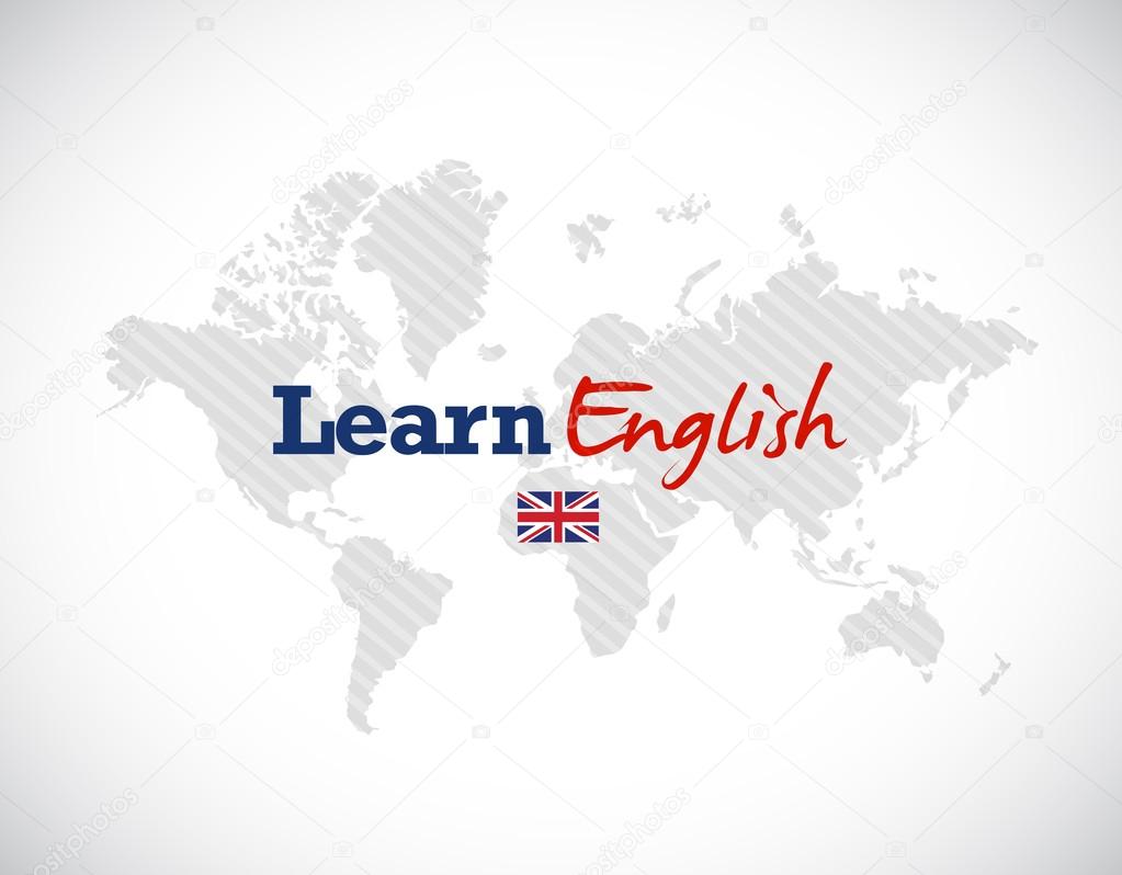 Learn english sign over a world map. — Stock Photo © alexmillos #96201990