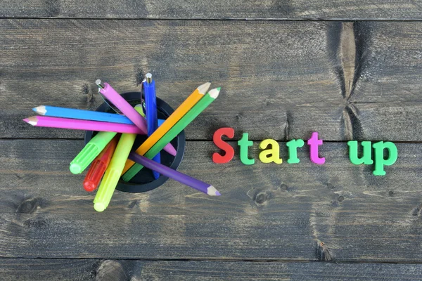 Start up on wooden table - Stock Image - Everypixel