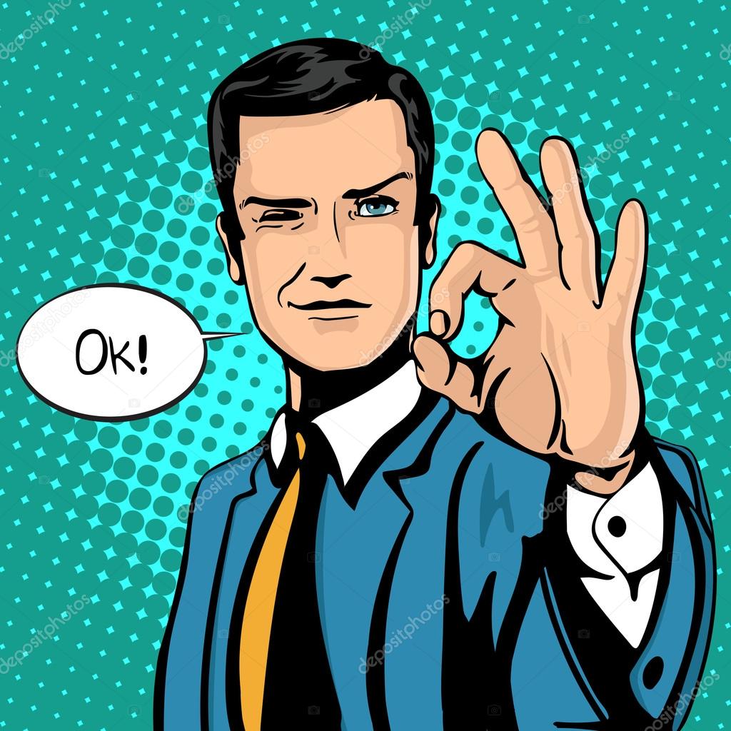 Vector illustration of successful businessman gives ok in vintage pop ... Vector illustration of successful businessman gives ok in vintage pop ...