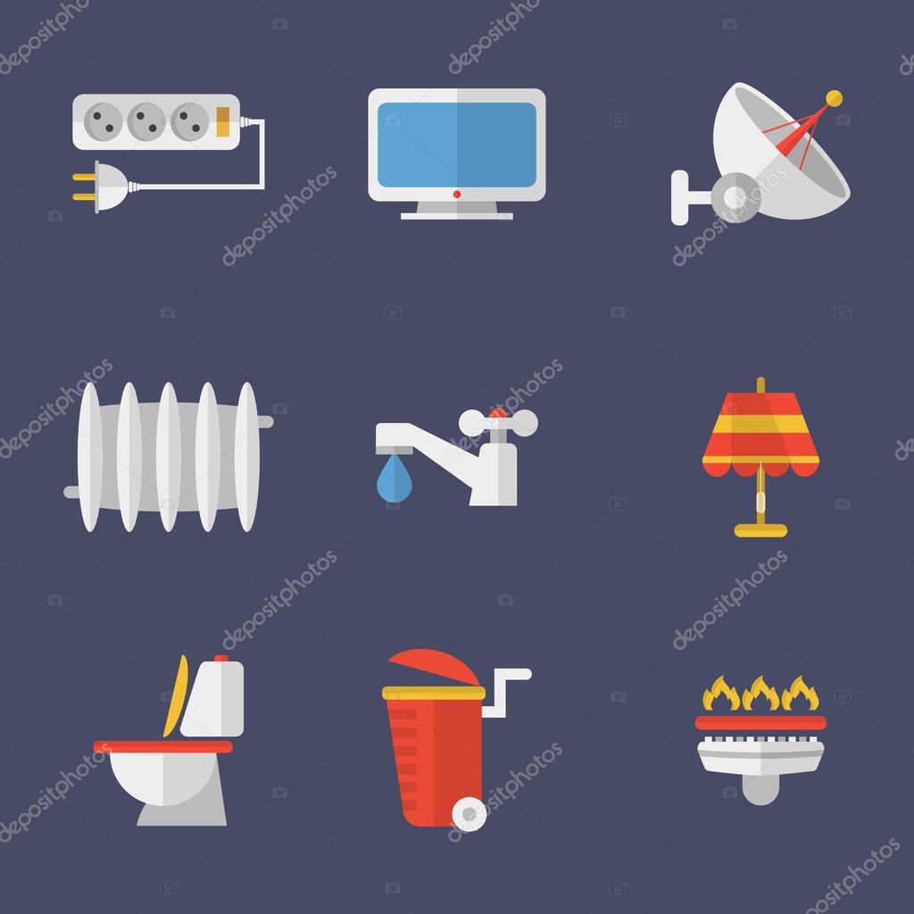 Set Of Icons Electricity, Heating, Water And Other Utilities. Vector Illustration Stock Vector ...