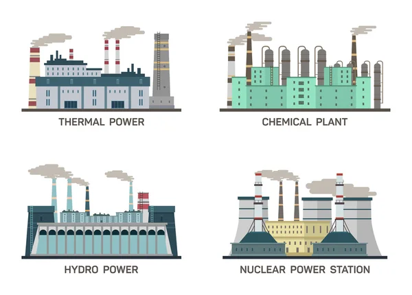 Plant or factory energy stations buildings. Water power plant and ...