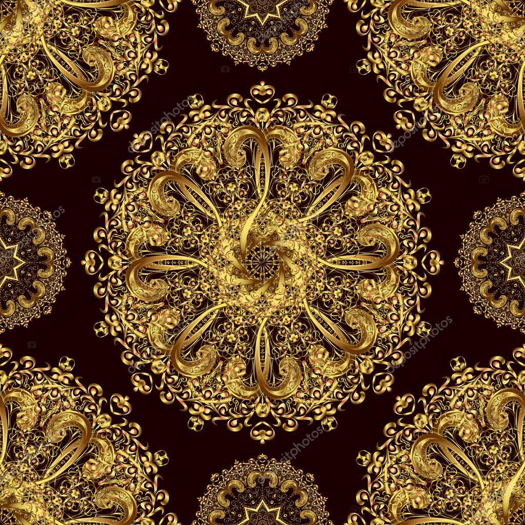 Mandala seamless background gold damask pattern. — Stock Photo ...
